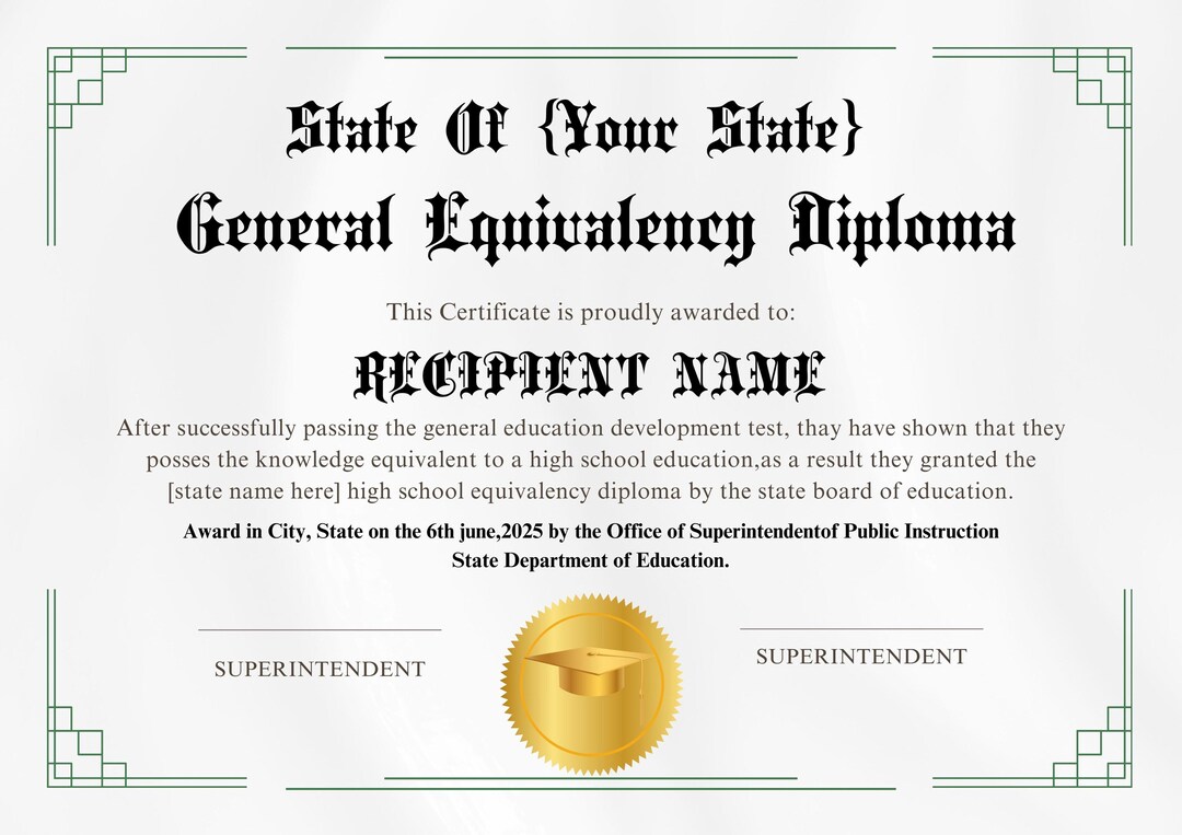 Editable GED Template, College Diploma With Gold Seal, Certificate ...