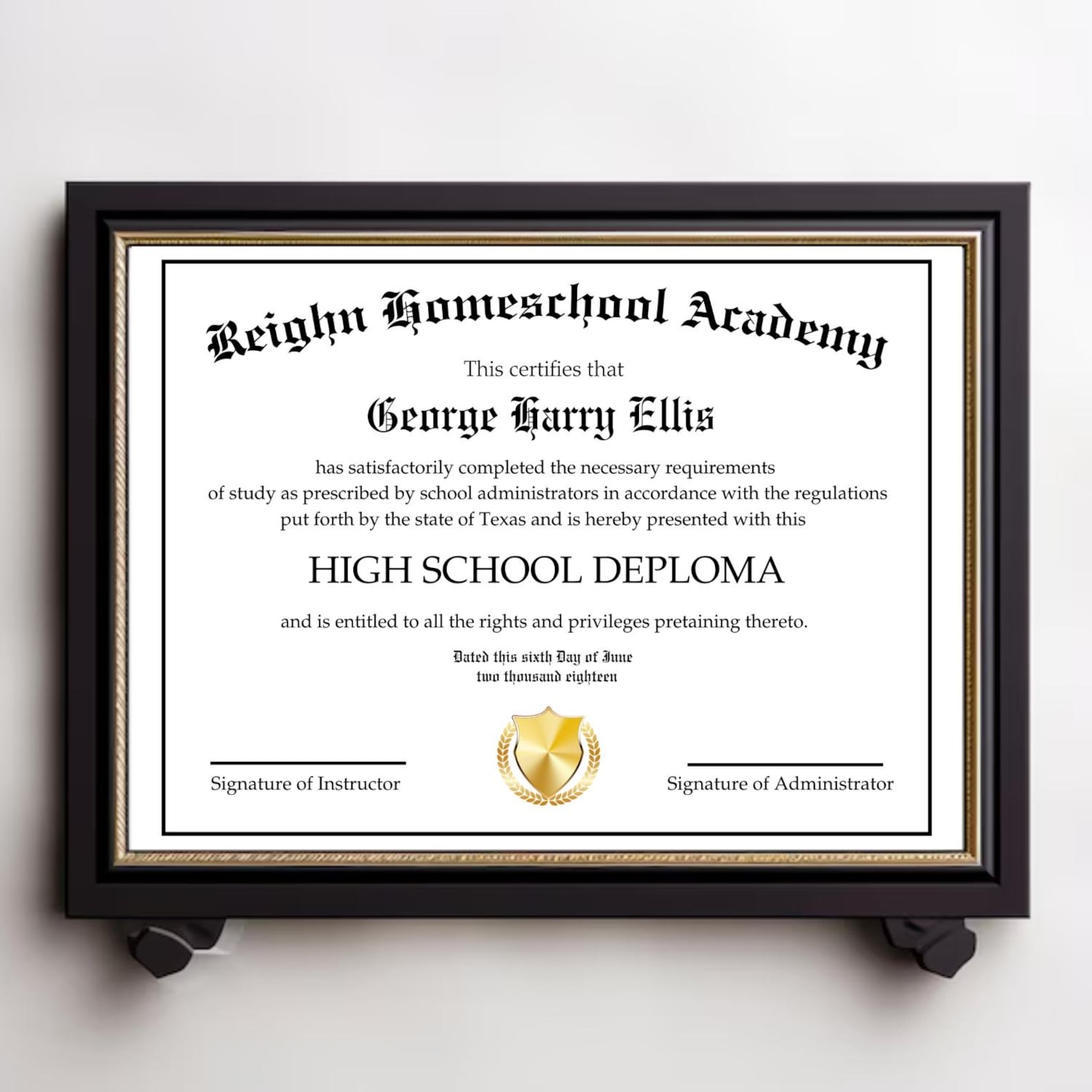 Homeschool Diploma With Gold Seal, Printable Home School High School ...
