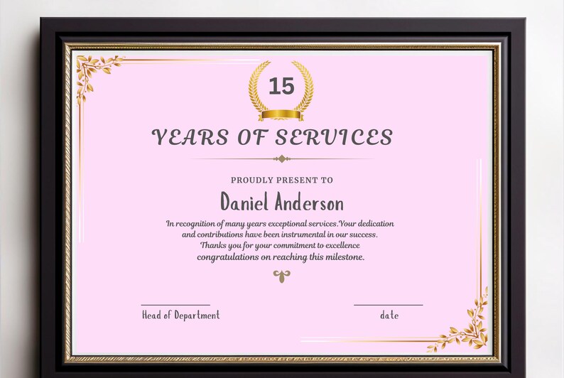 Editable 15 Years of Service Anniversary Award, Certificate of ...