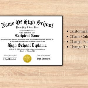 Editable High School Diploma Template, Homeschool Diploma Template ...
