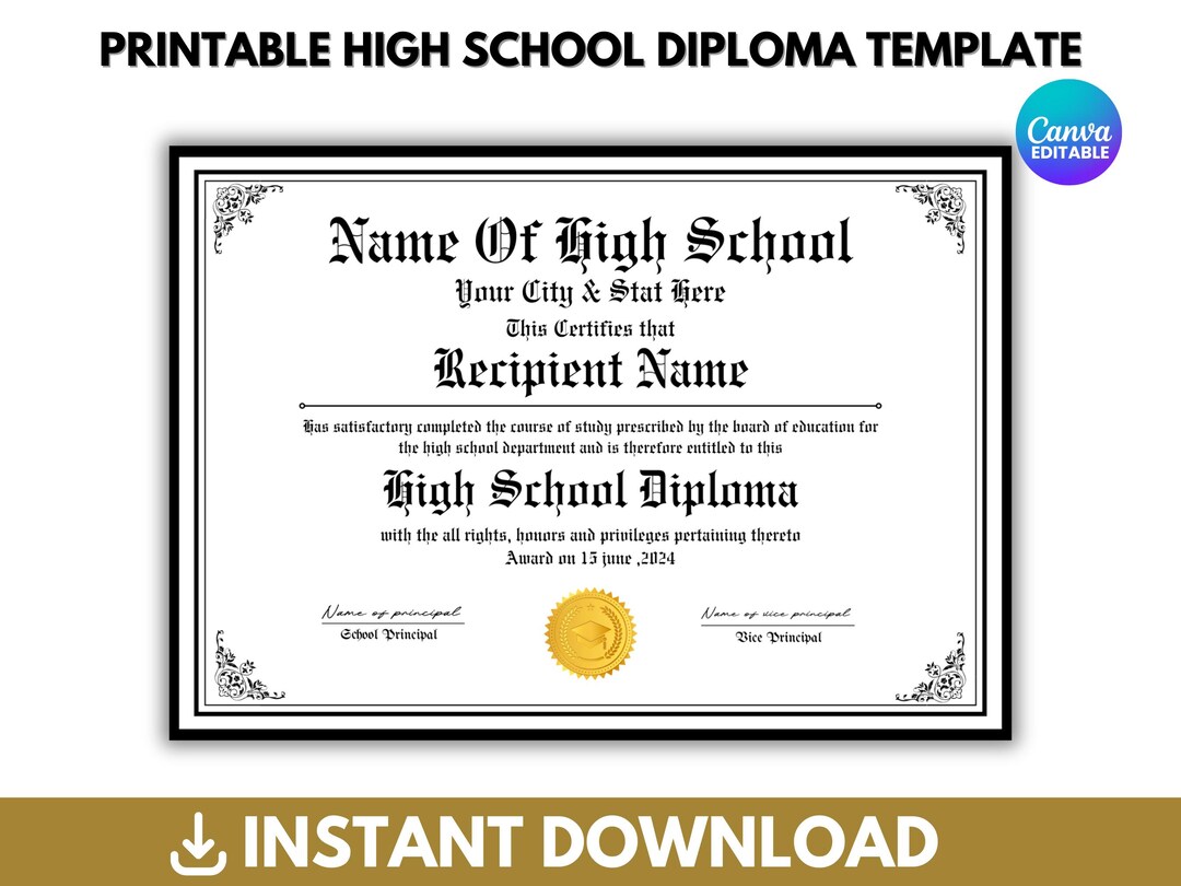 Editable High School Diploma Template, Homeschool Diploma Template ...