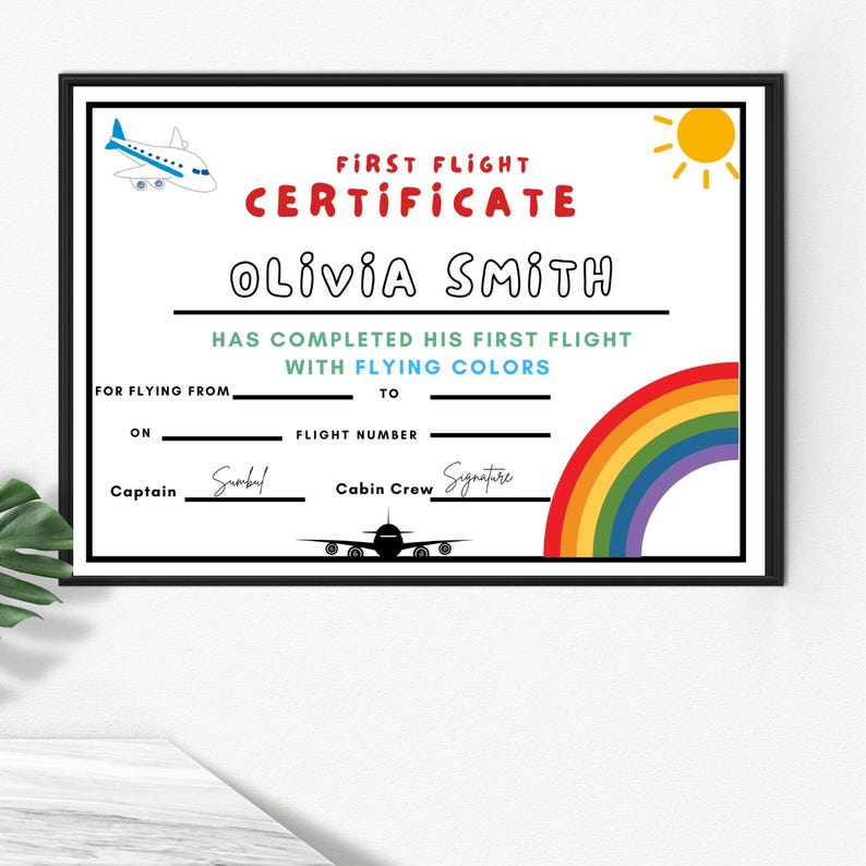 First Flight Certificate for Kids, Certificate Template, Surprise Gift ...