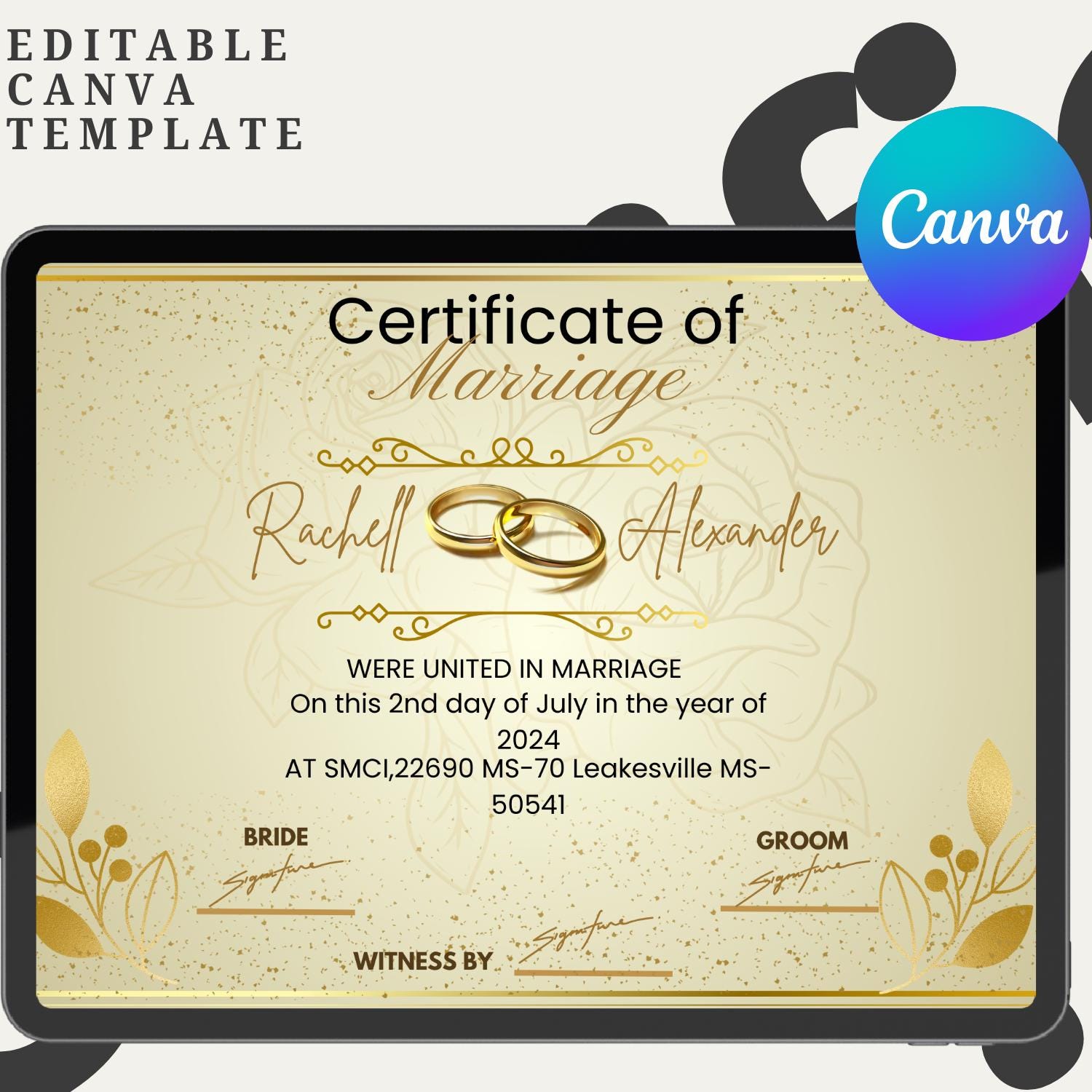 Editable Wedding Certificate Template, Greenery Wedding Certificate ...
