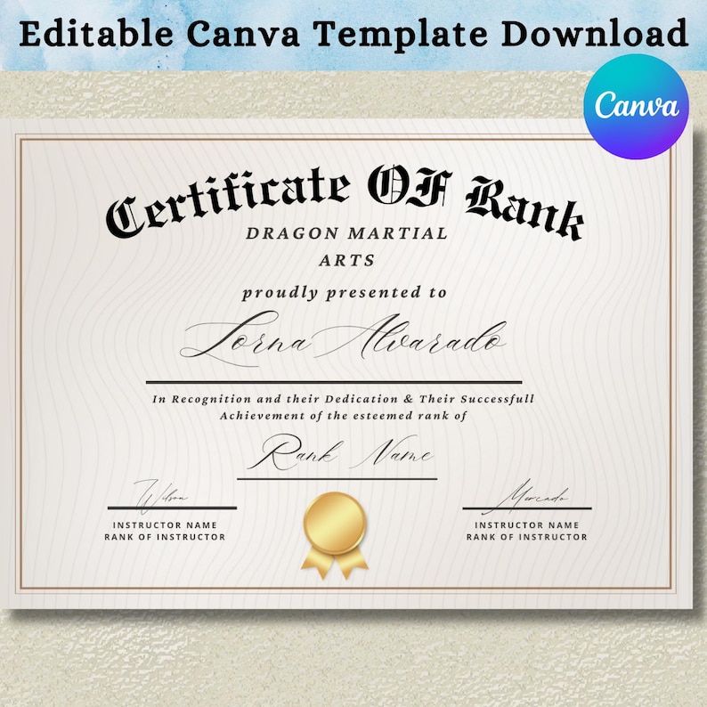 Editable Certificate of Rank Template, Rank Certificate, Printable ...