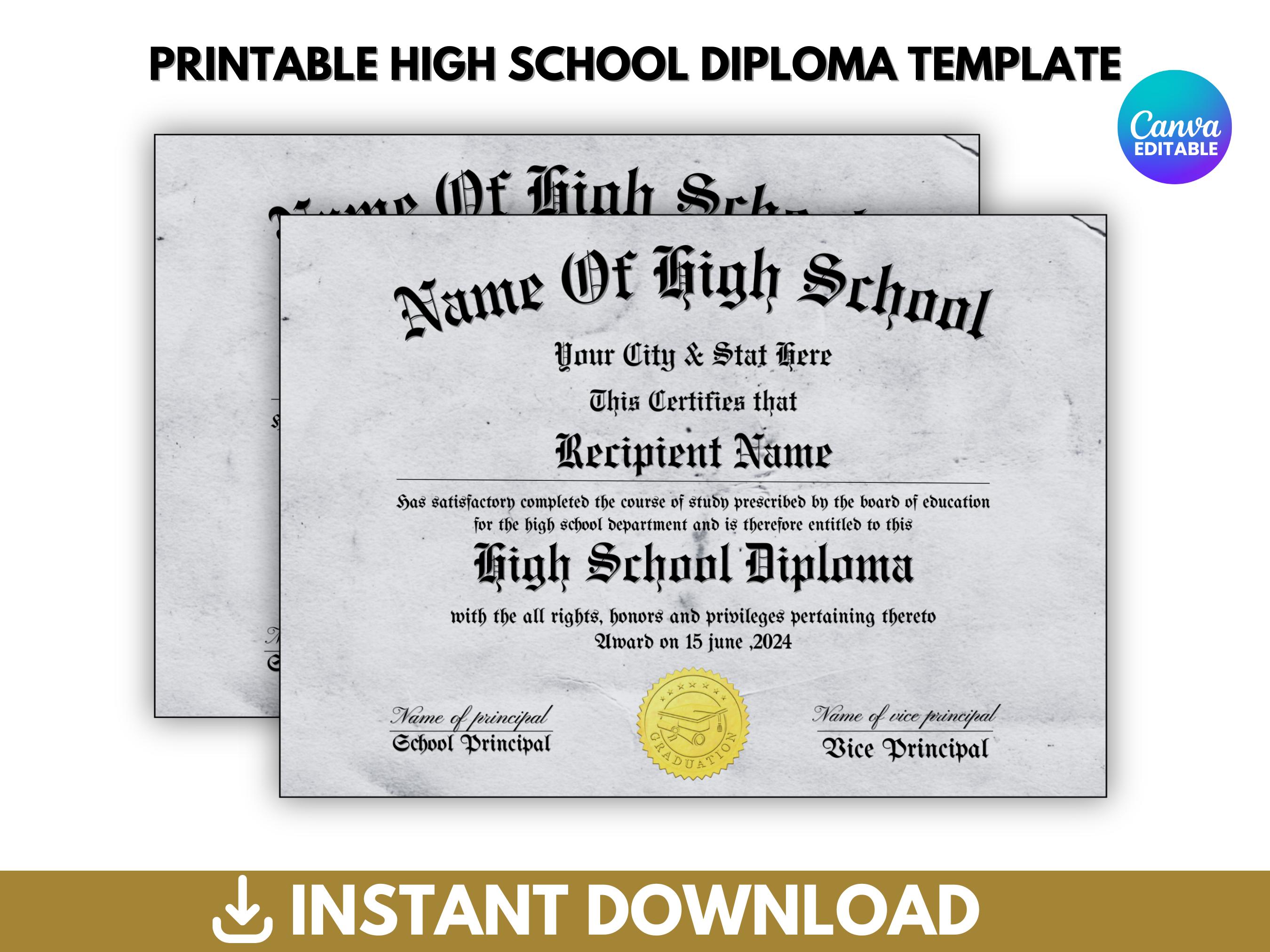 High School Diploma Template, High School Diploma With Gold Seal ...