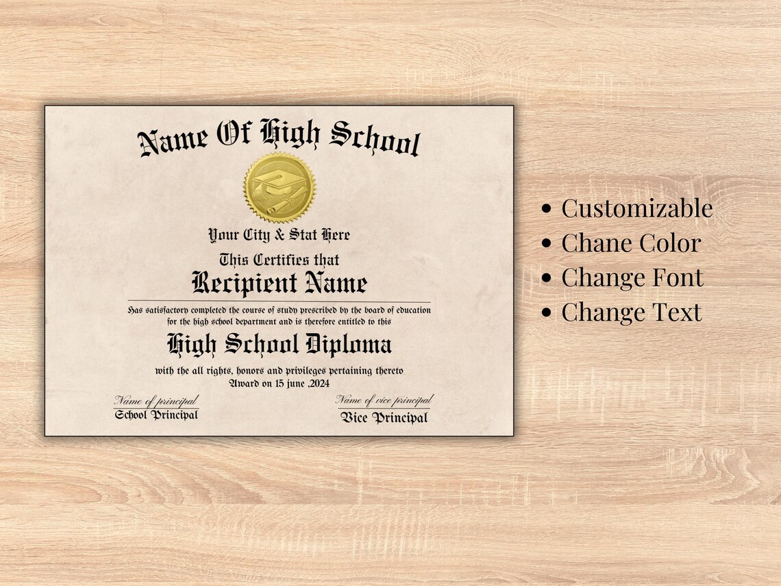 Printable High School Diploma Template, Homeschool Diploma Template ...