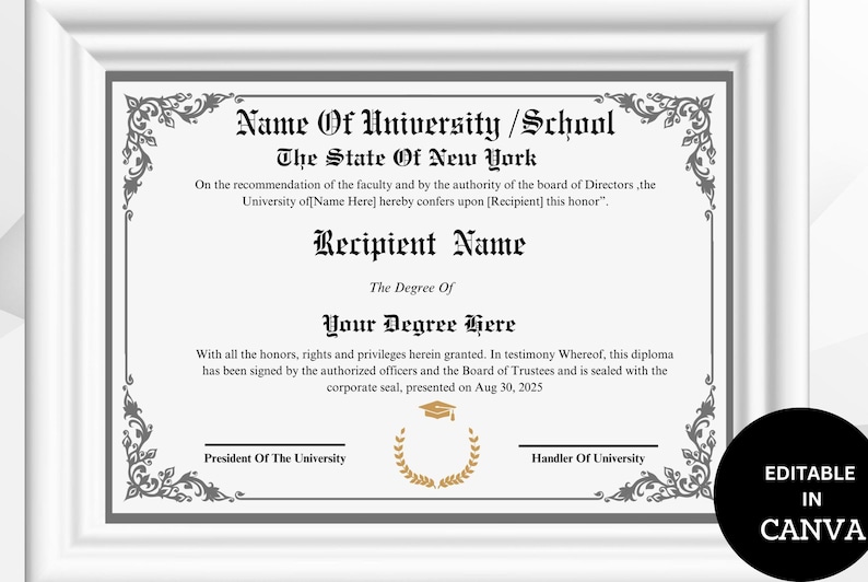 Personalized University College Diploma Certificate Template, High ...
