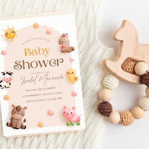 Printable Animal Baby Shower Invitation, Baby Shower Cards, Editable ...