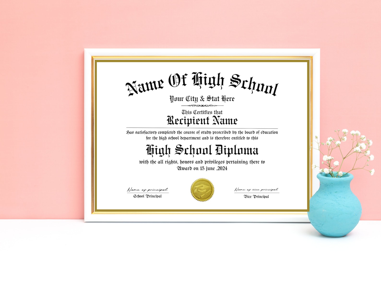 Editable High School Diploma Template, Homeschool Diploma Template ...