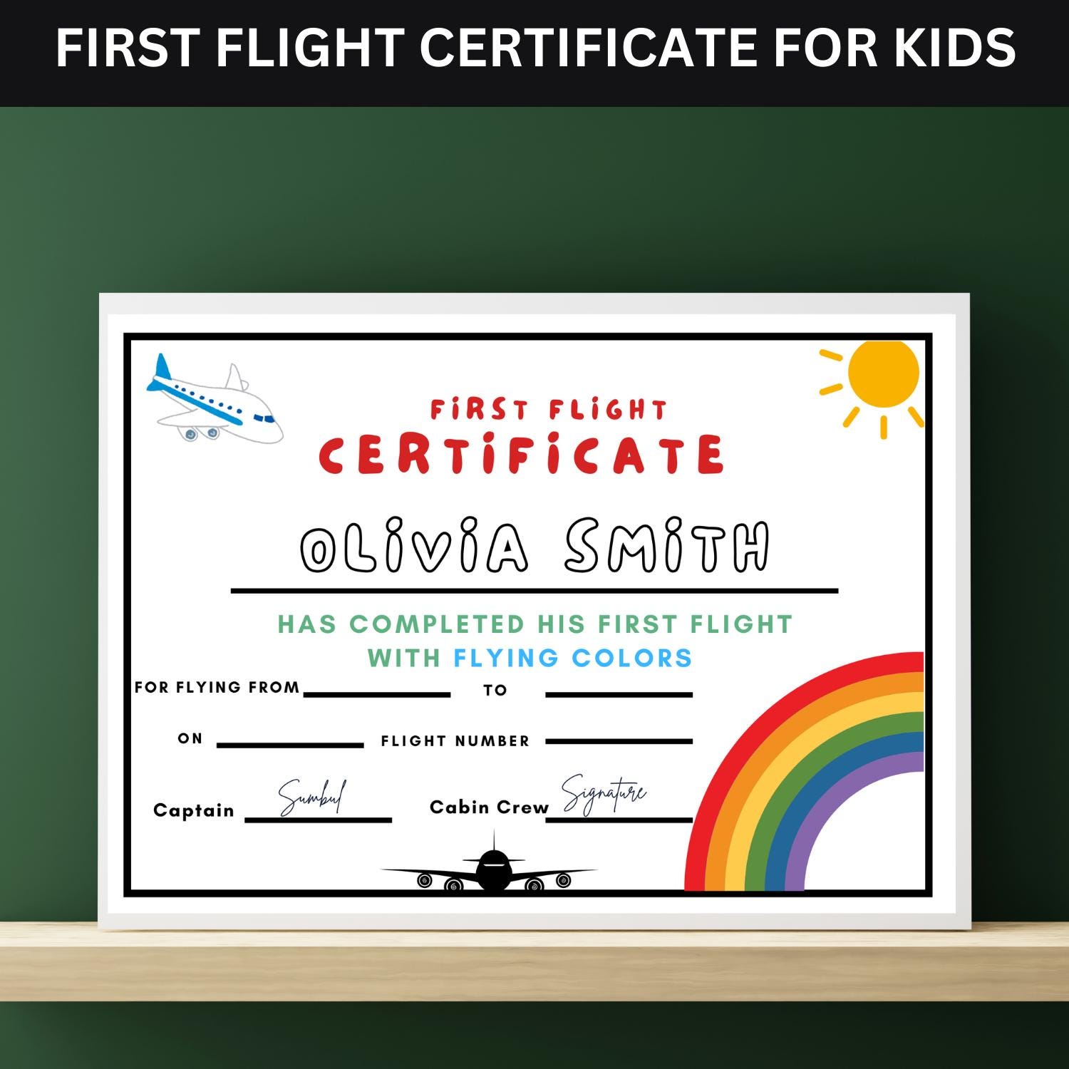 First Flight Certificate for Kids, Certificate Template, Surprise Gift ...