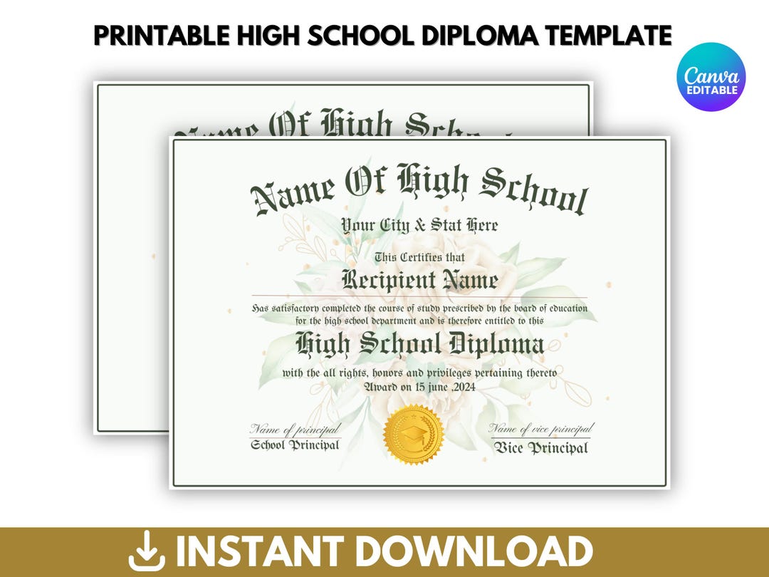 Printable High School Diploma Template, Homeschool Diploma Template ...