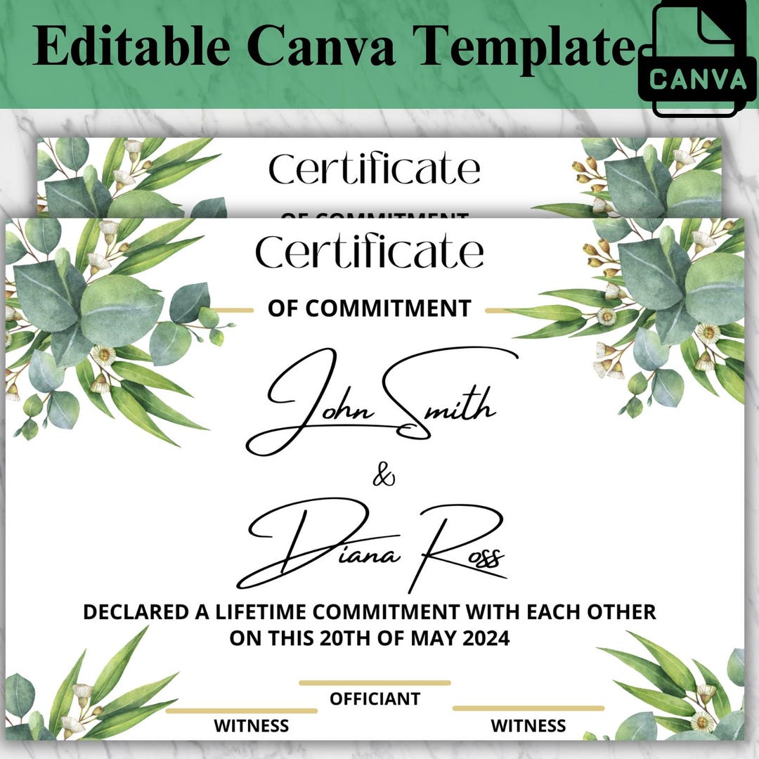 Editable Certificate of Commitment Template, Greenery Commitment ...