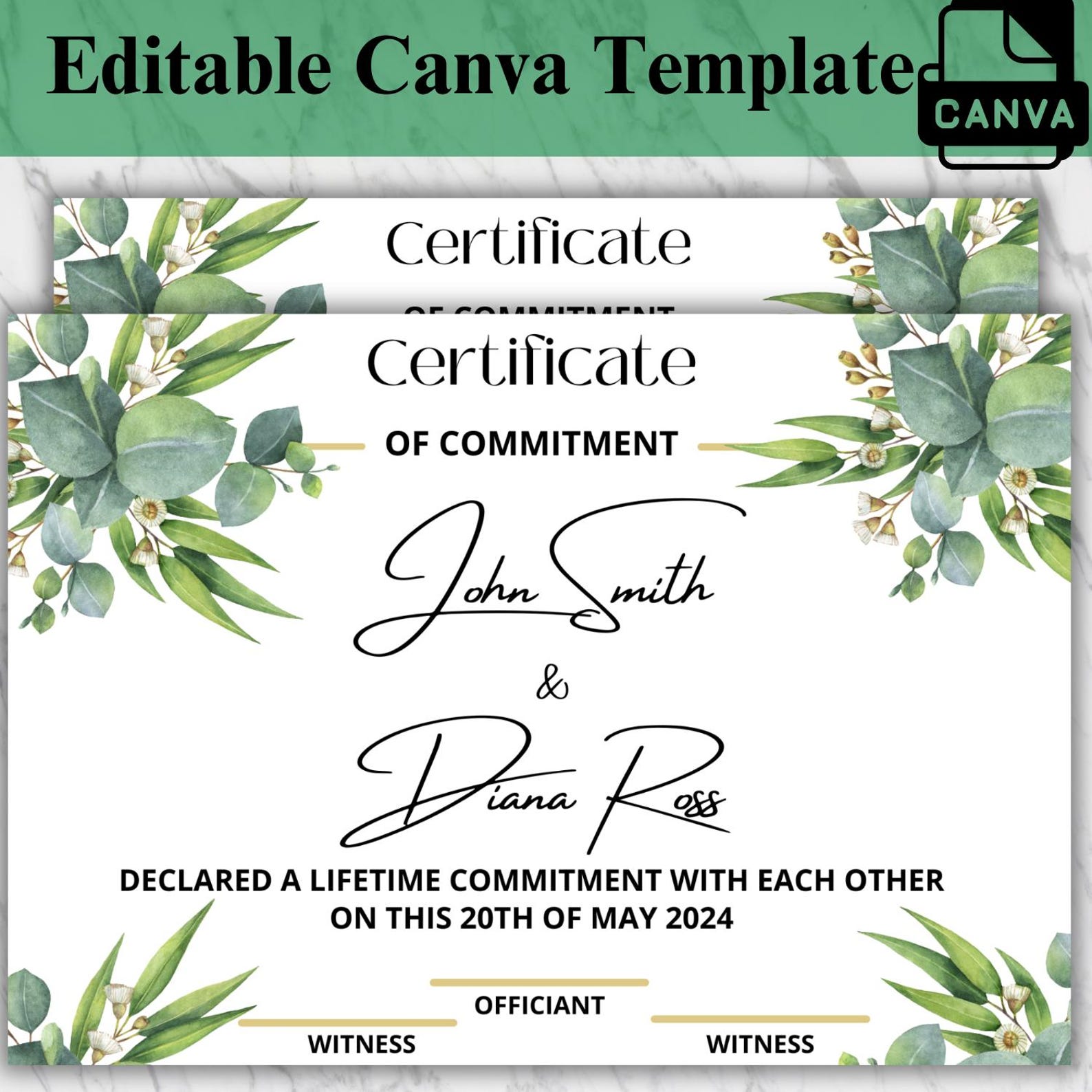 Editable Certificate of Commitment Template, Greenery Commitment ...
