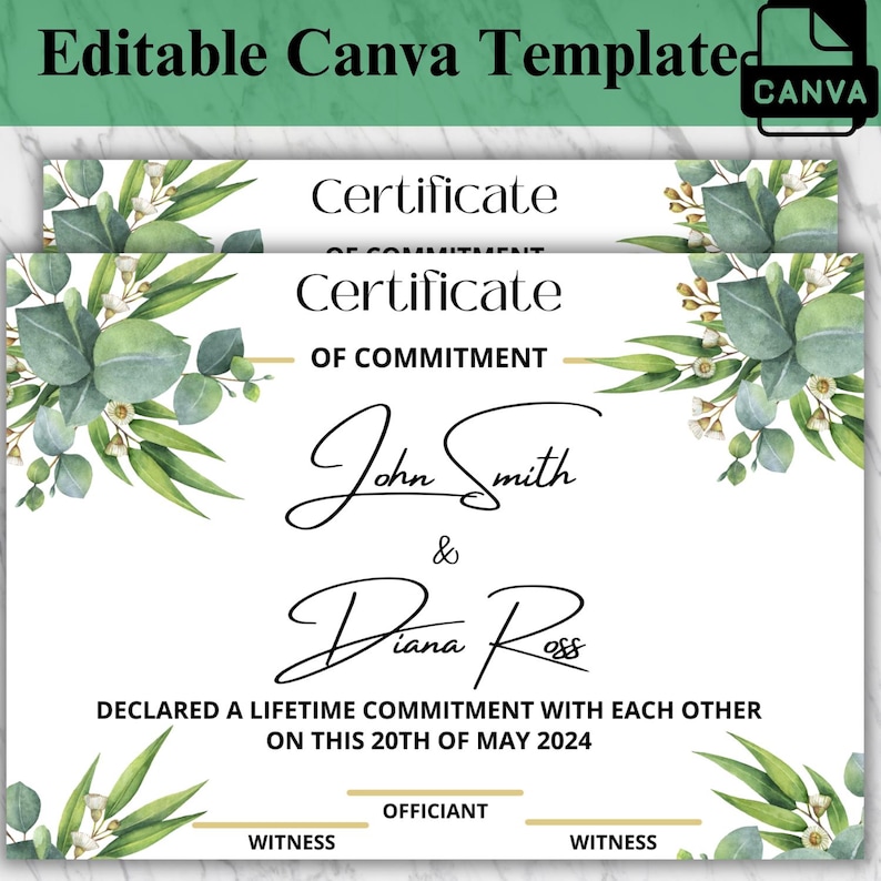 Editable Certificate of Commitment Template, Greenery Commitment ...