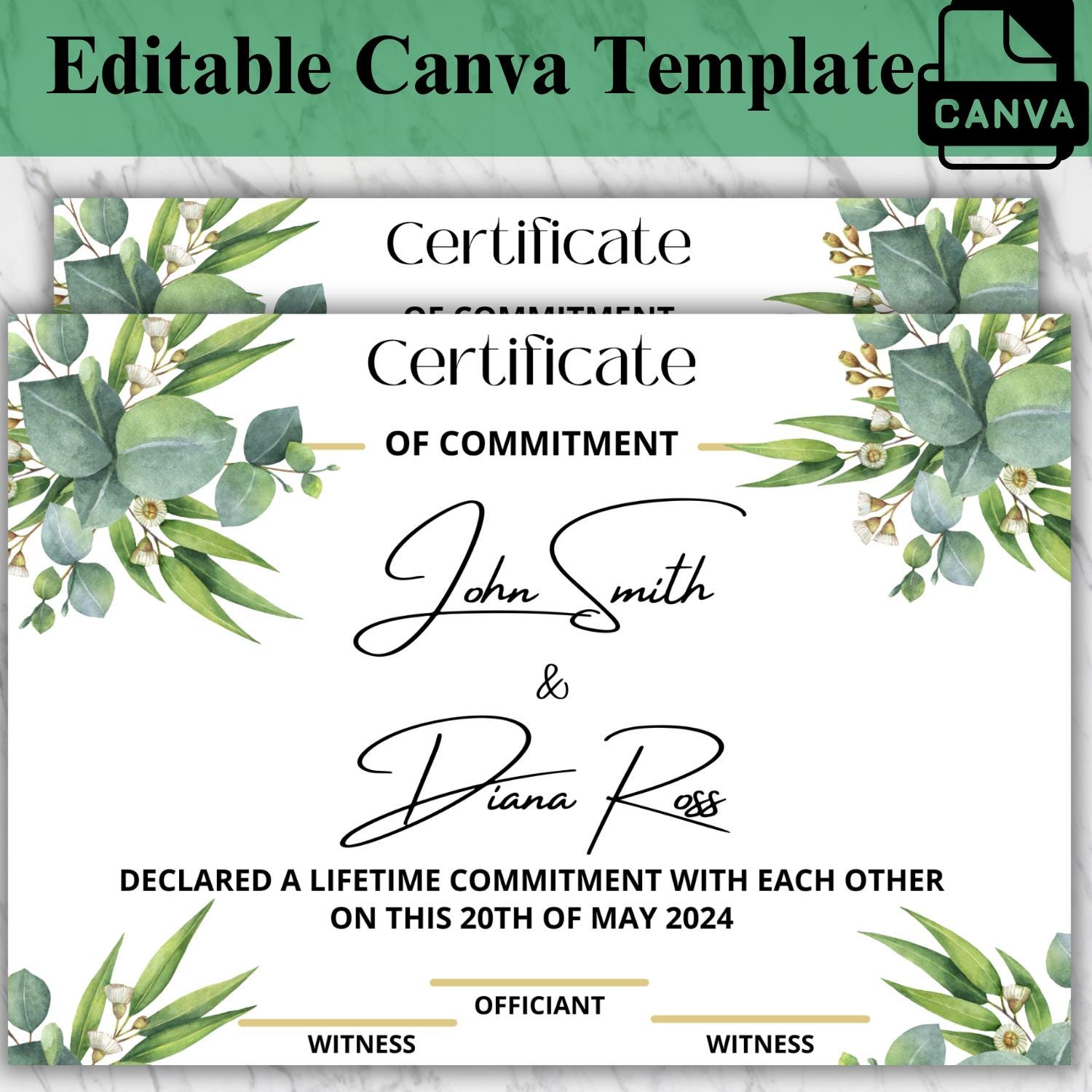 Editable Certificate of Commitment Template, Greenery Commitment ...