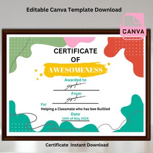 Editable Certificate of Awesomeness, Certificate Template, Certificate ...