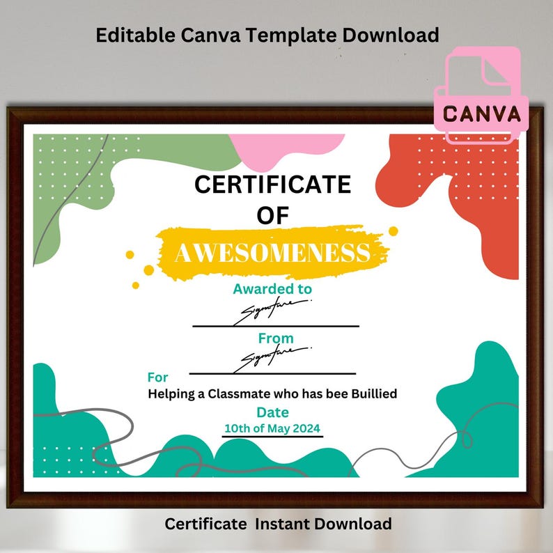 Editable Certificate of Awesomeness, Certificate Template, Certificate ...