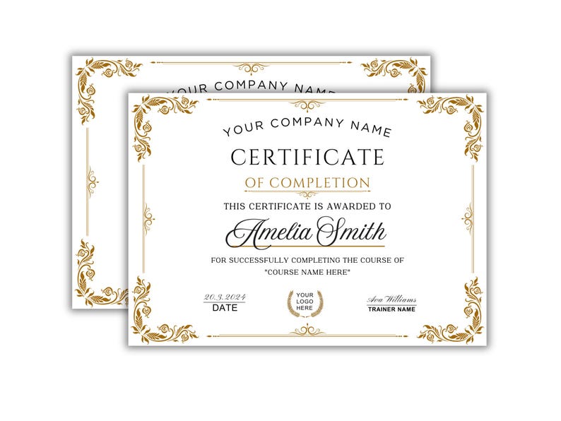 Editable Certificate of Completion, Printable Course Certificate of ...