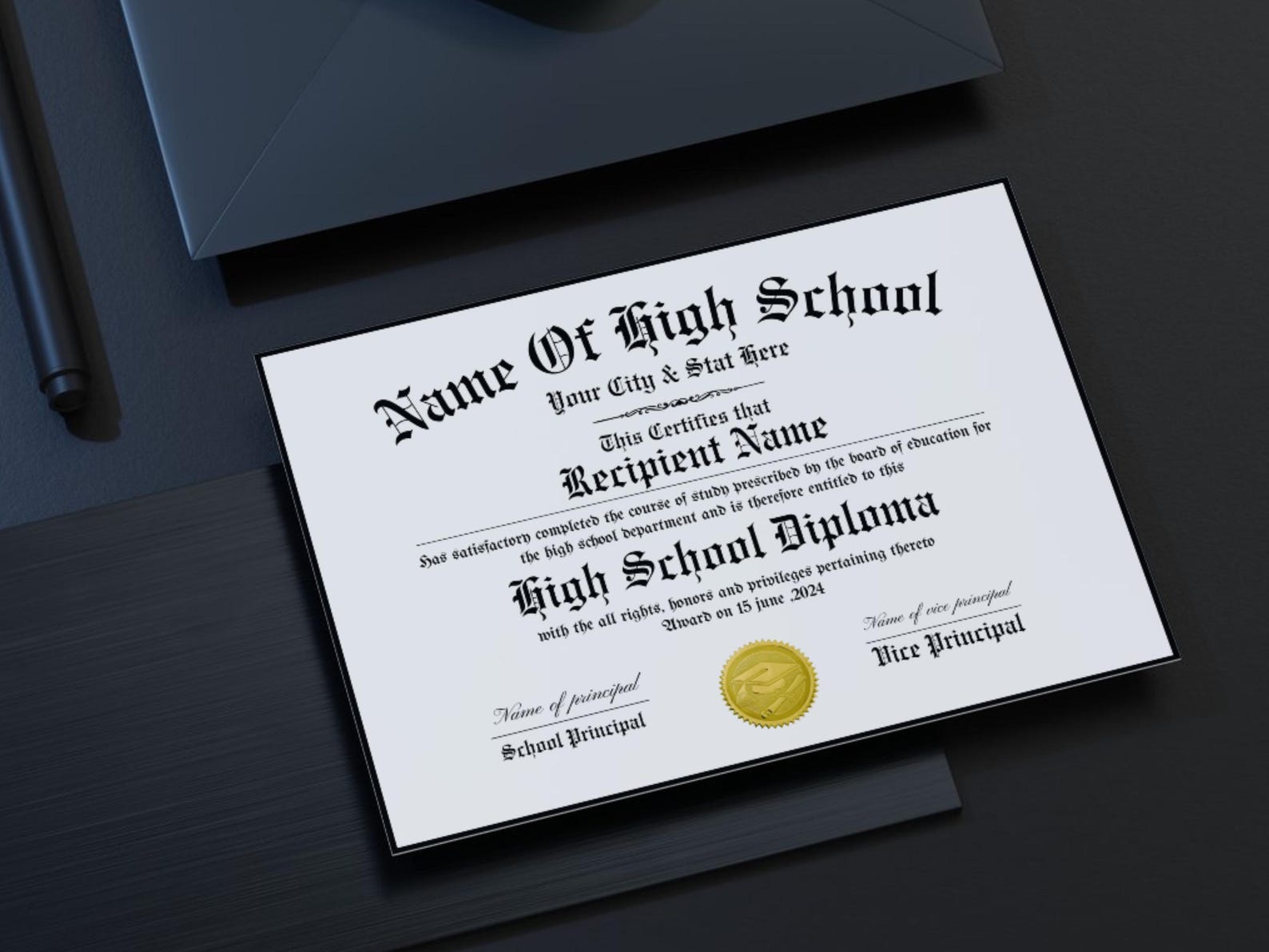Editable High School Diploma Template, Homeschool Diploma Template, Diploma Replica Template ...