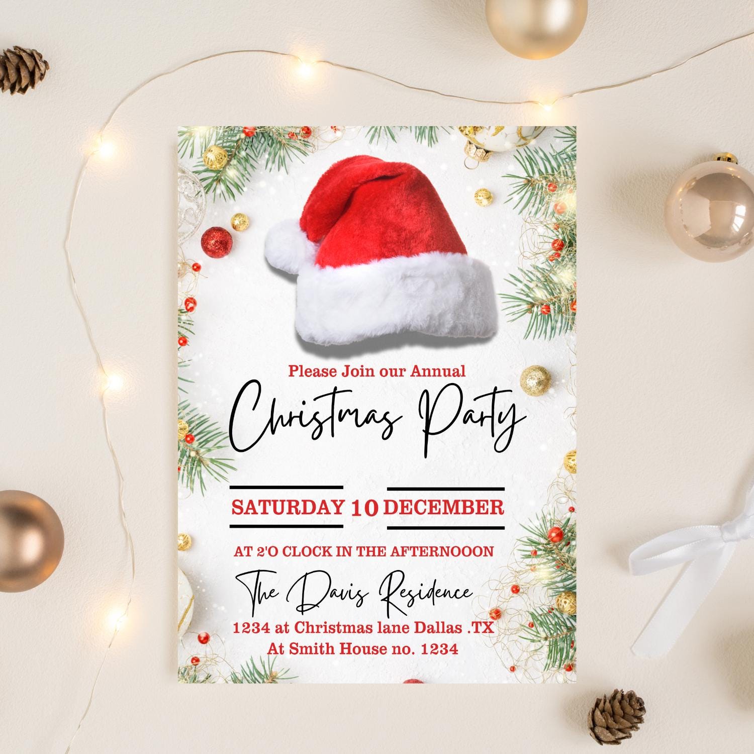 Editable Christmas Party Invitation Template, Christmas Party ...
