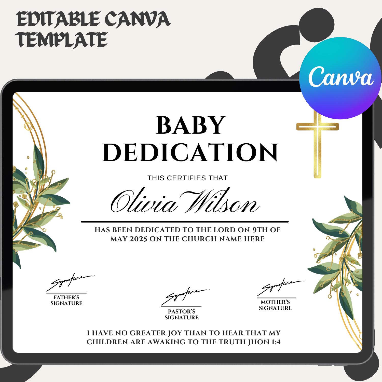 Baby Dedication Certificate Template, Child Dedication Certificate, Baby Christening Certificate ...