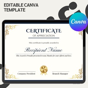 Editable Certificate of Appreciation Template, Customizable Award ...