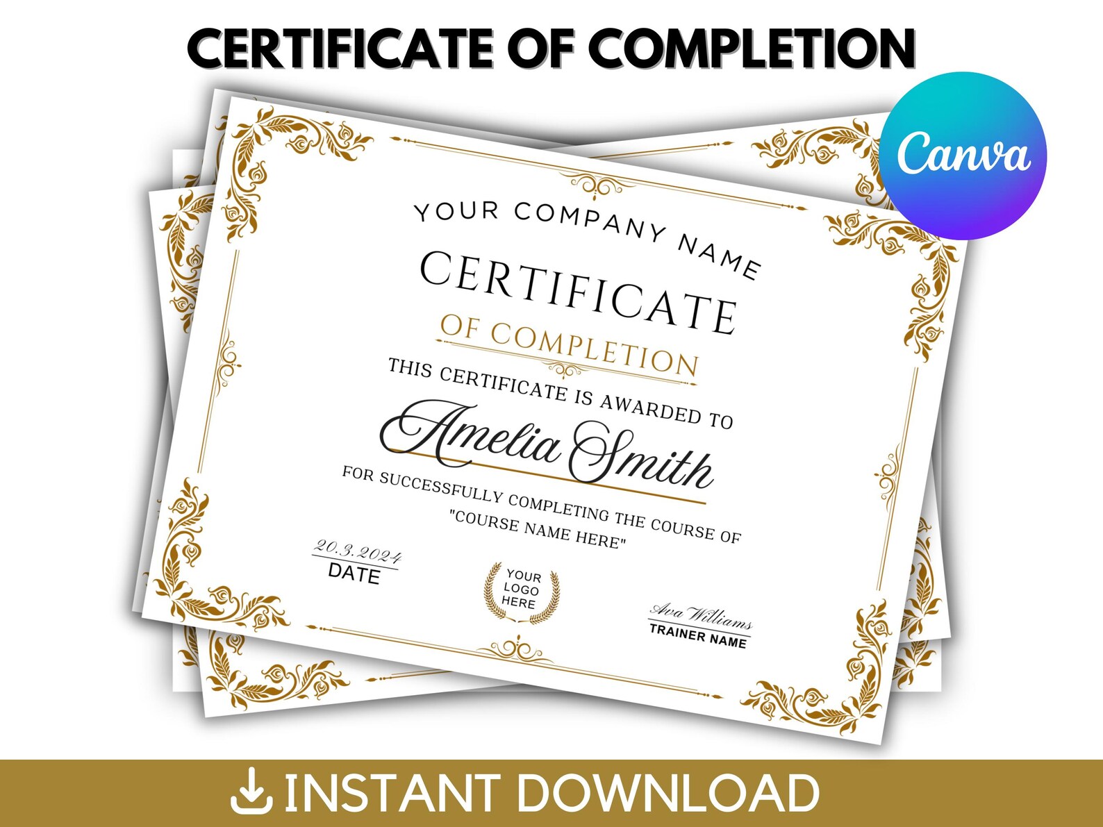 Editable Certificate of Completion, Printable Course Certificate of ...