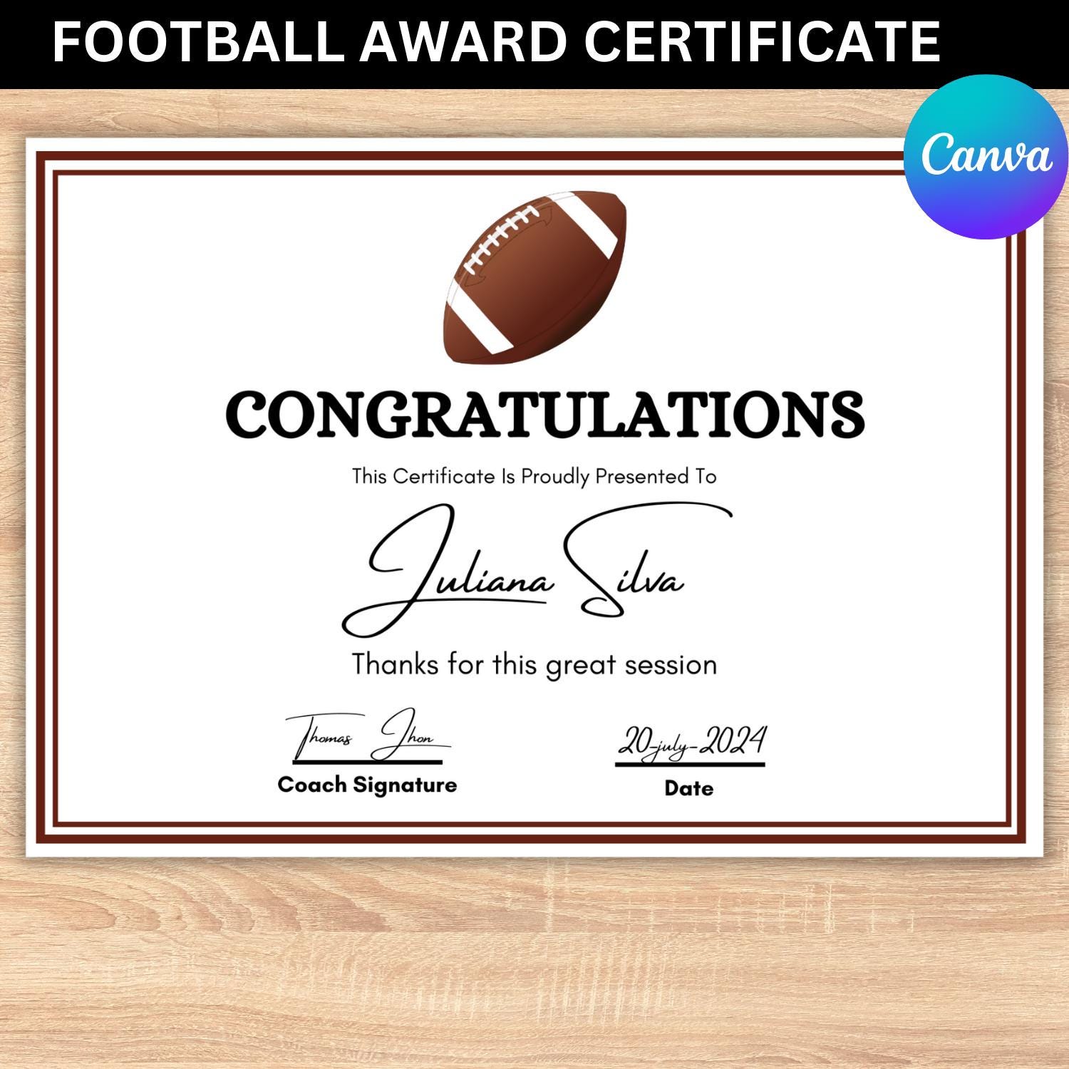 Editable Football Award Certificate Template, Player Participation Gift ...