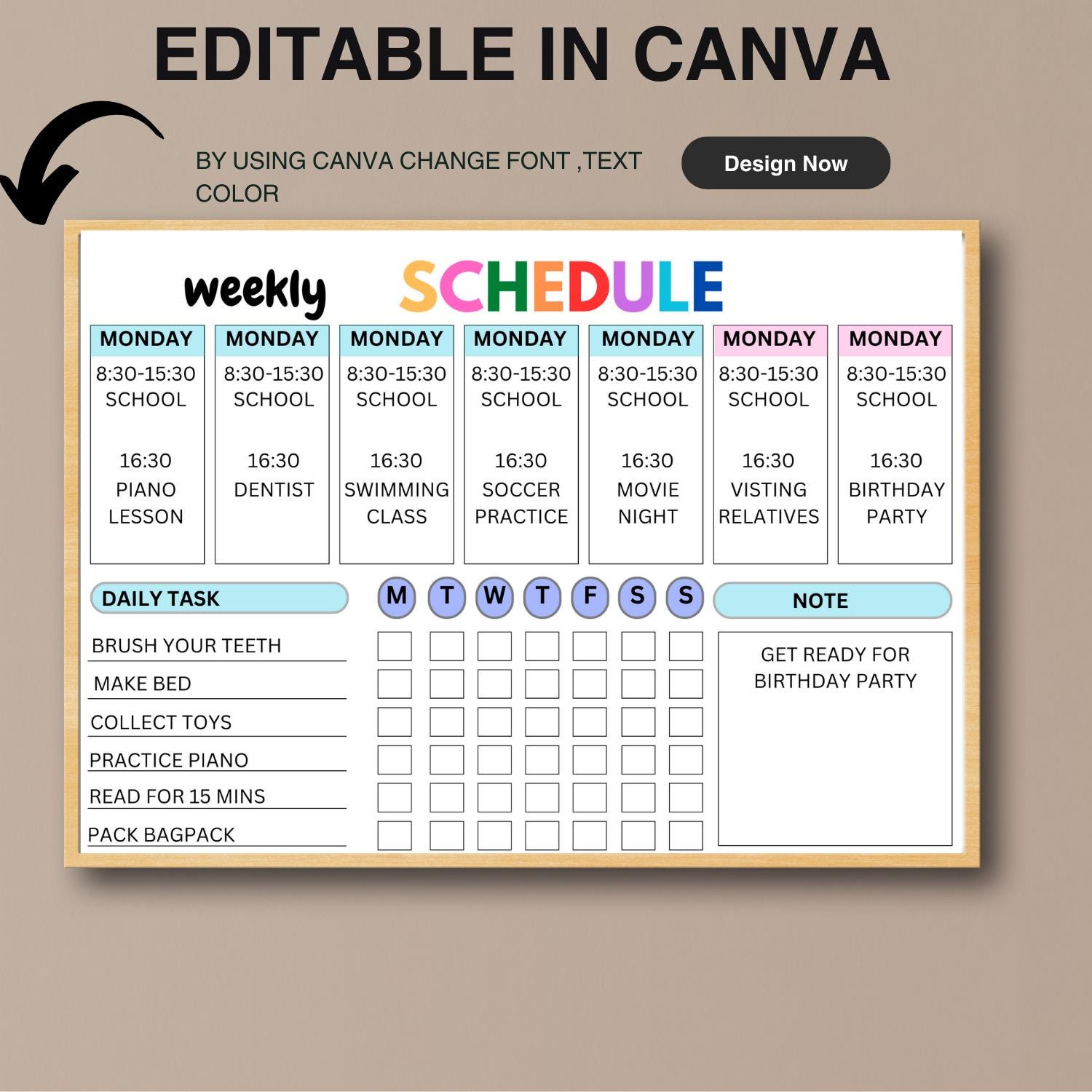 Editable Weekly Schedule Kids, Kids Weekly Planner, Printable Template ...