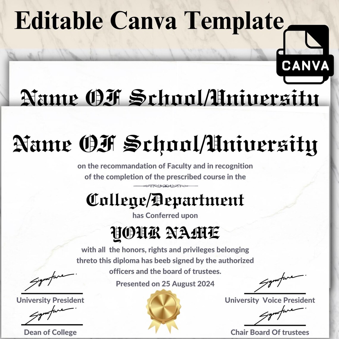 Editable University / High School Diploma Template, College Degree ...