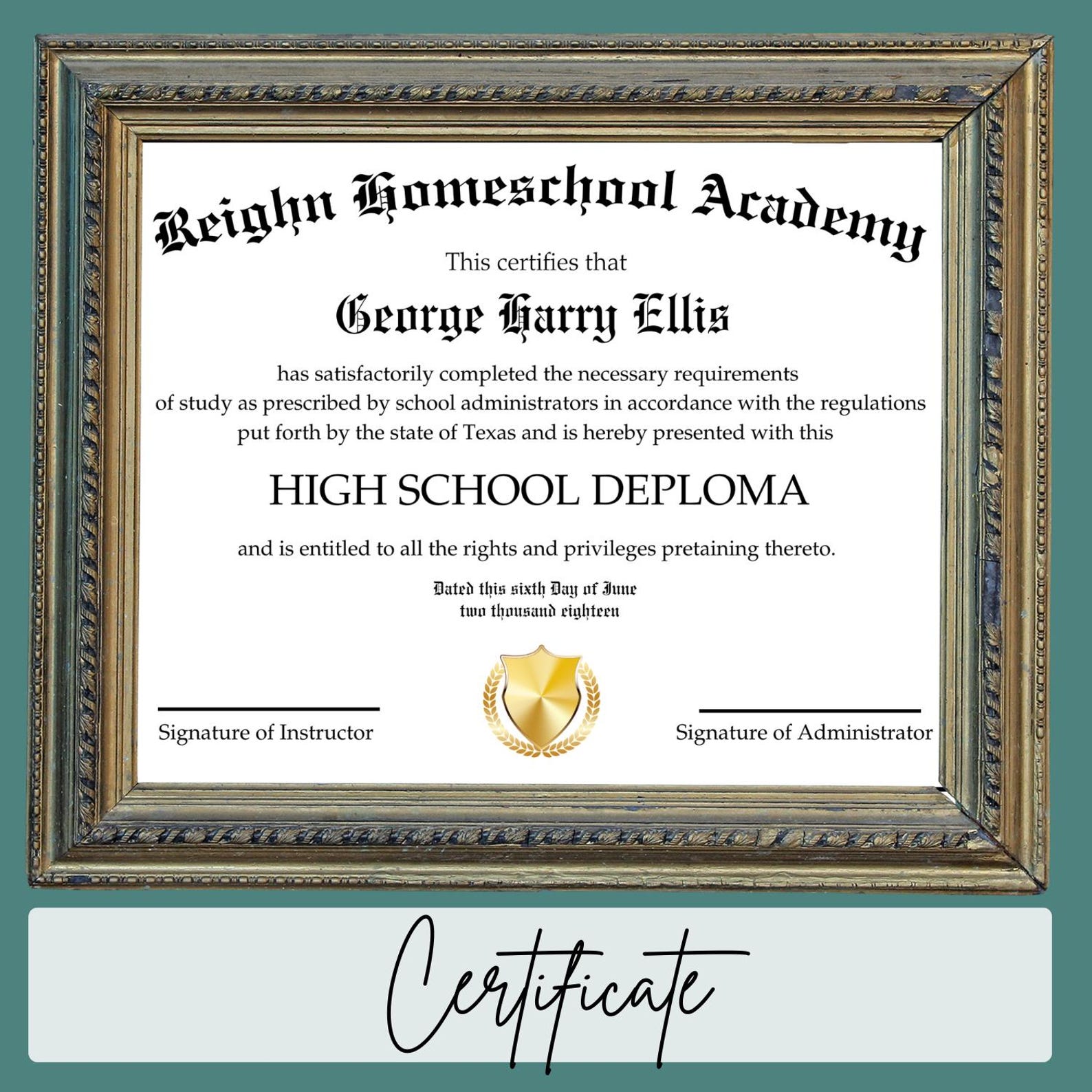 Homeschool Diploma With Gold Seal, Printable Home School High School ...