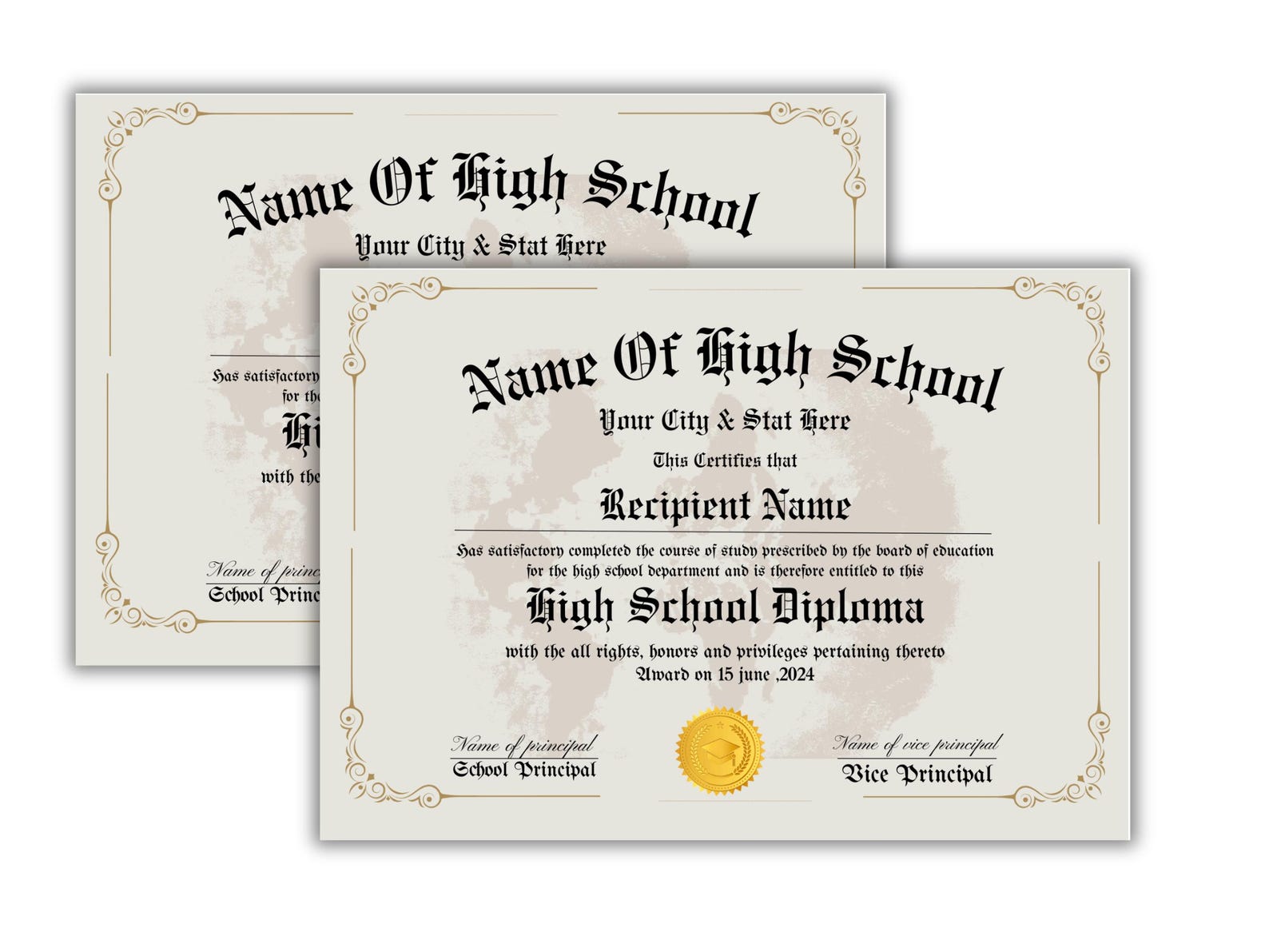 High School Diploma Template, High School Diploma With Gold Seal ...