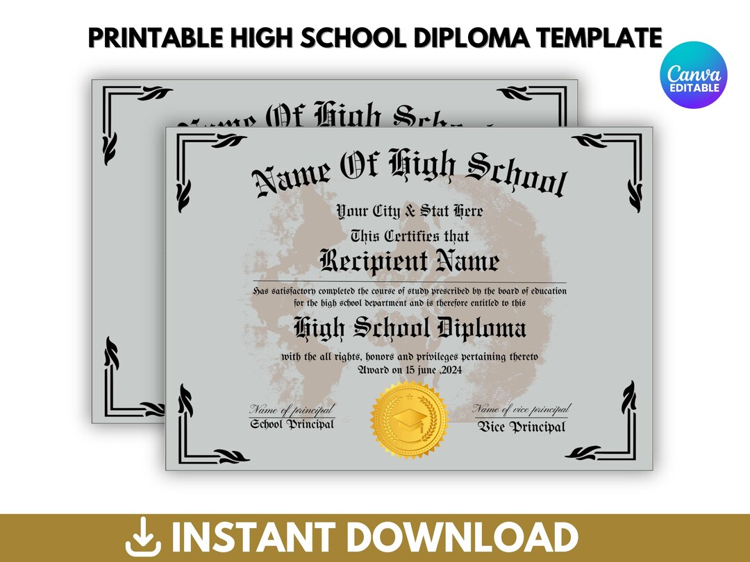 Printable High School Diploma Template, Homeschool Diploma Template ...