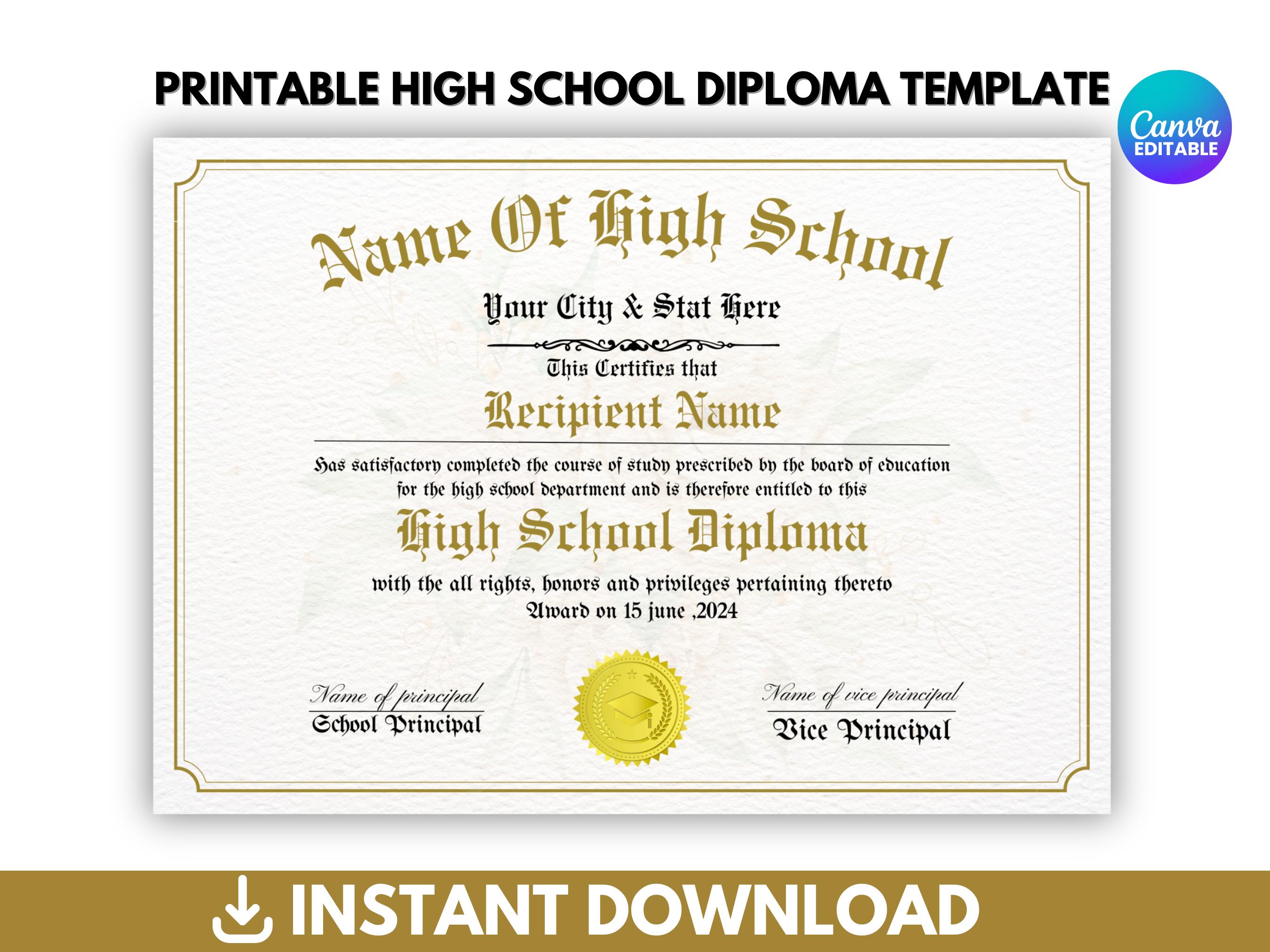 Editable High School Diploma Template, Homeschool Diploma Template ...