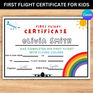First Flight Certificate for Kids, Certificate Template, Surprise Gift ...