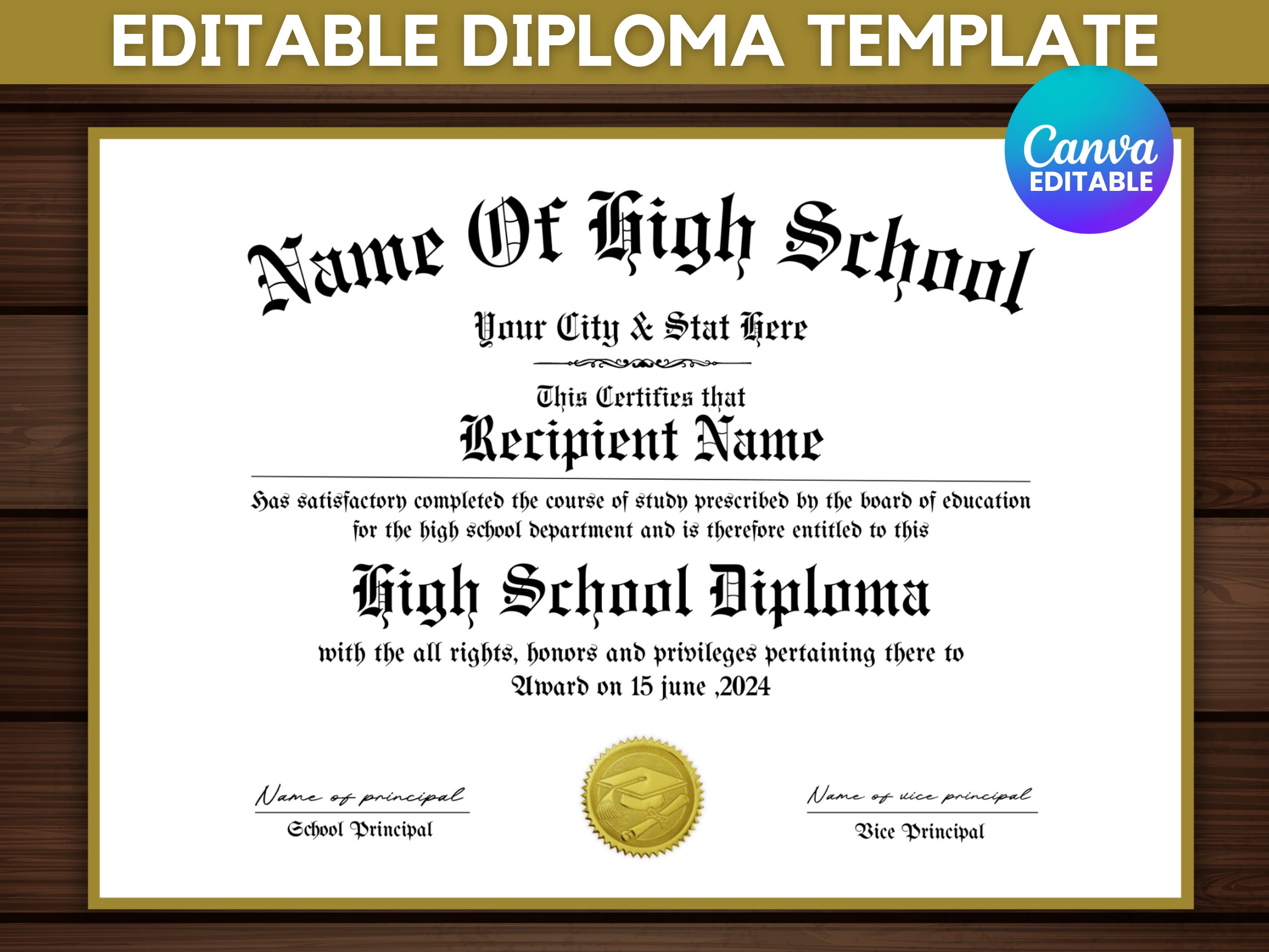 Editable High School Diploma Template, Homeschool Diploma Template ...