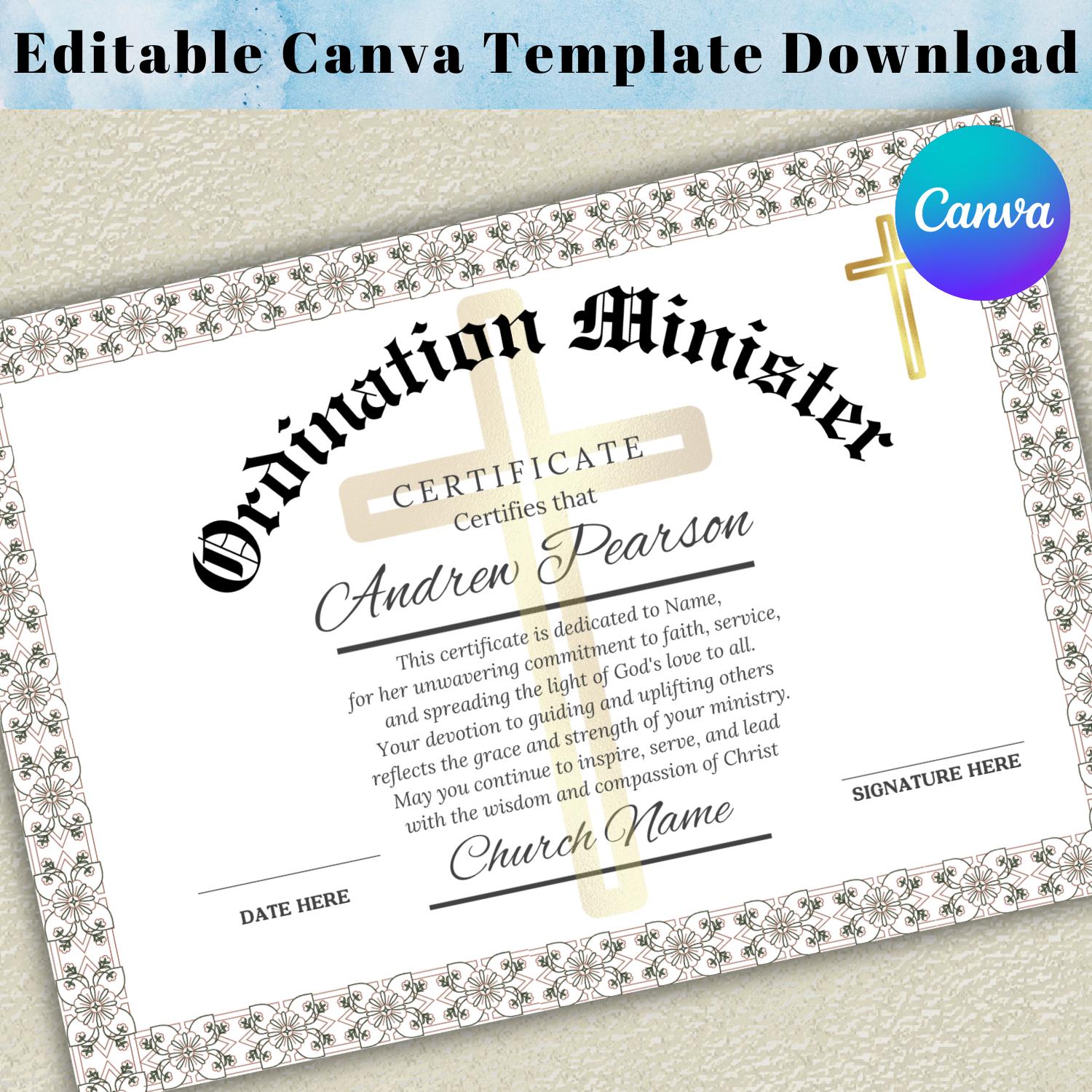 Editable Ordination Minister Certificate Template, Printable Ordained ...