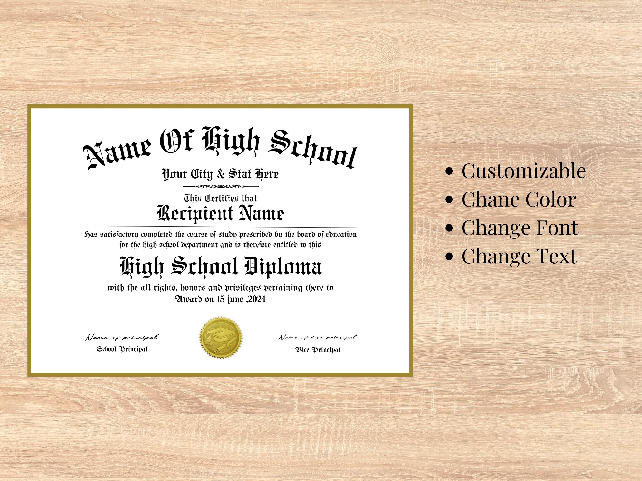 Editable High School Diploma Template, Homeschool Diploma Template ...