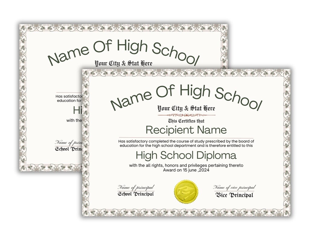 Printable High School Diploma Template, Homeschool Diploma Template ...
