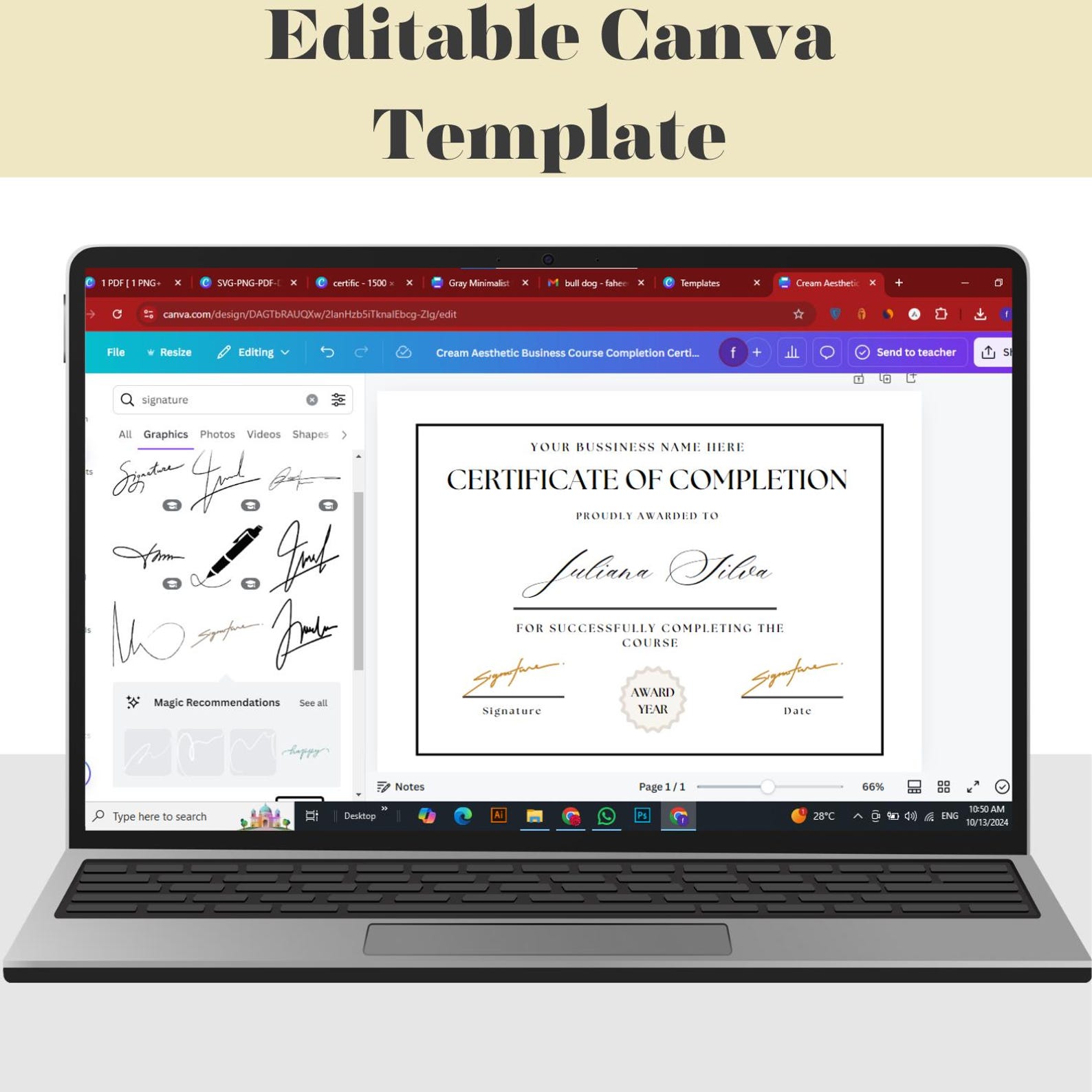 Editable Certificate of Completition Template, Graduation Certificate ...