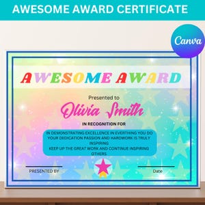 Awesome Award Classroom End of Year Certificate, Certificate Template ...