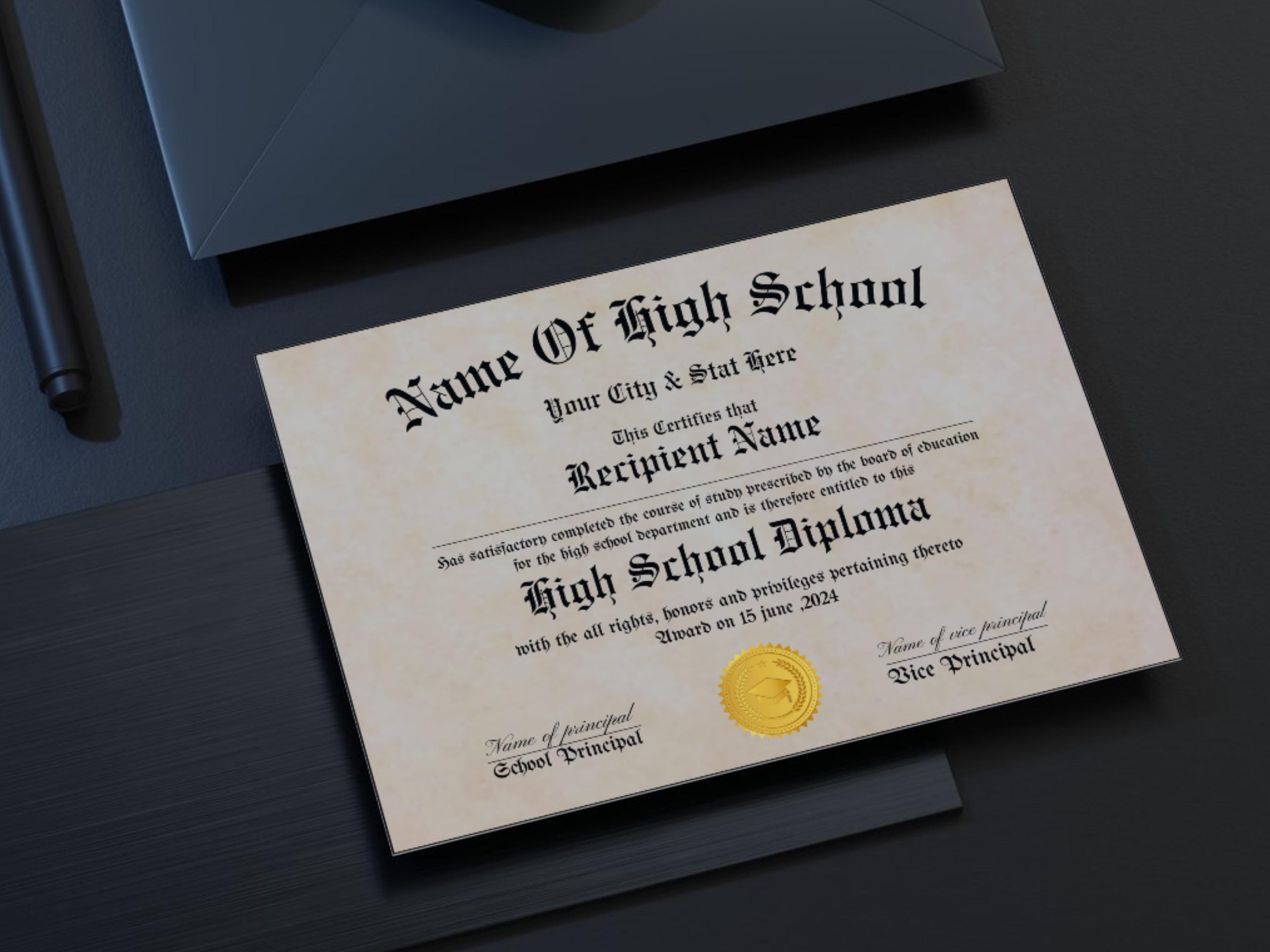 Editable High School Diploma Template, Diploma Replica Template, High ...