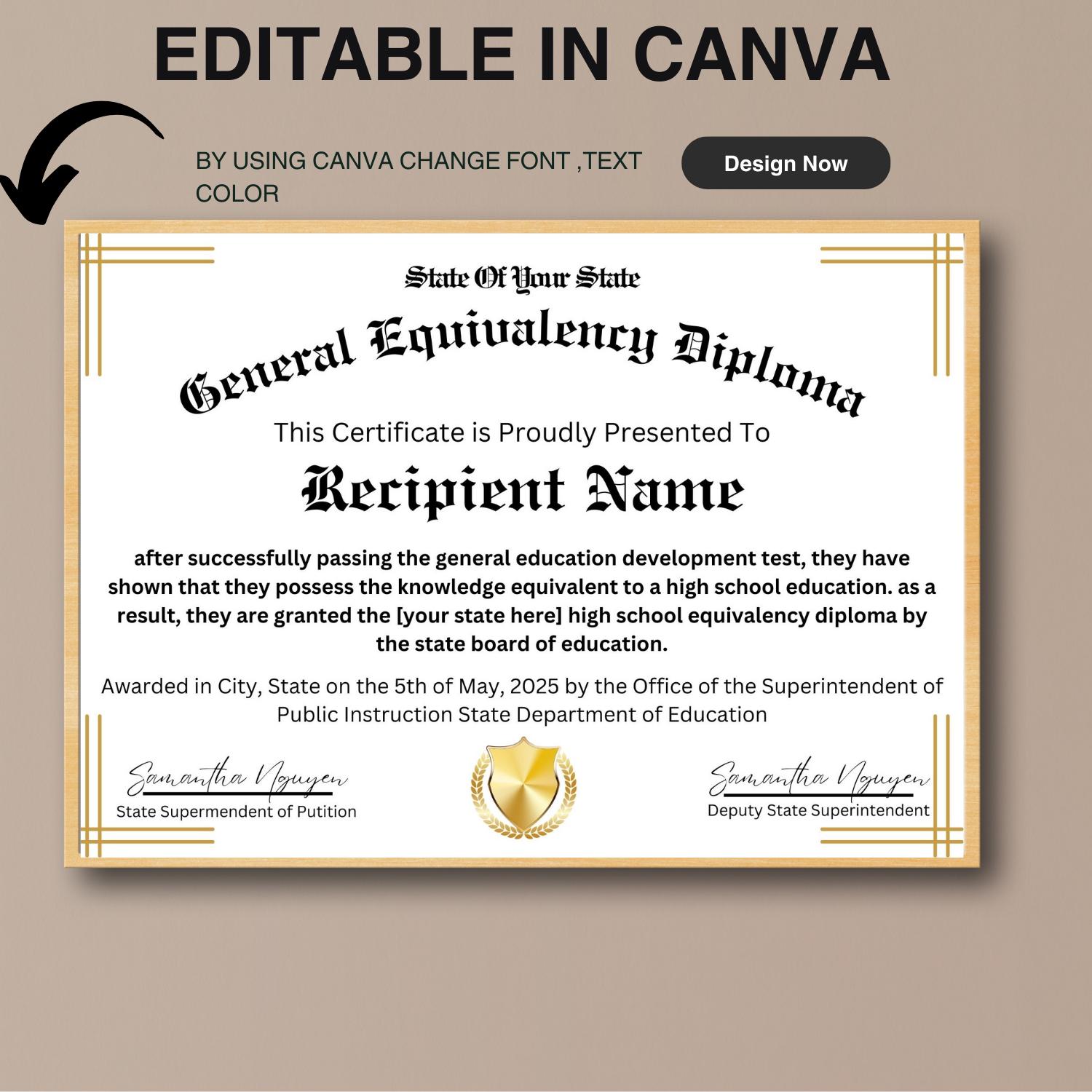 GED Diploma Certificate Template, GED Diploma Certificate With Gold ...