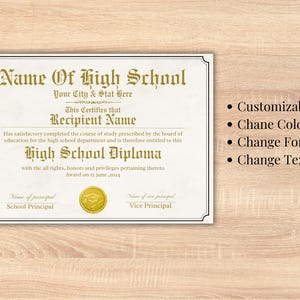 Printable High School Diploma Template, High School Diploma, School ...