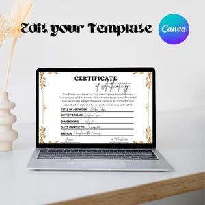 Editable Certificate of Authenticity for Art Work Template, Printable ...