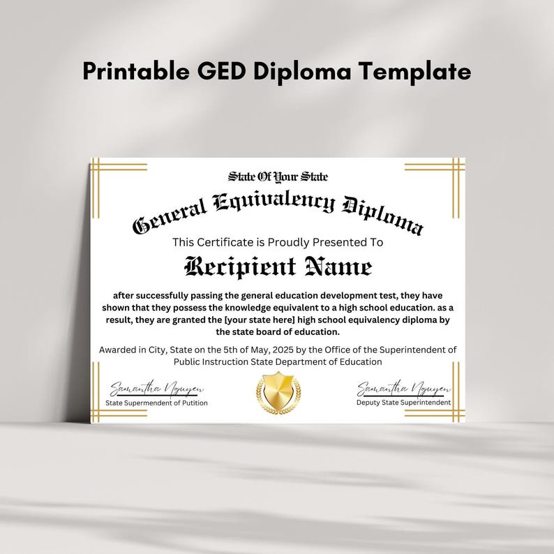 GED Diploma Certificate Template, GED Diploma Certificate With Gold ...