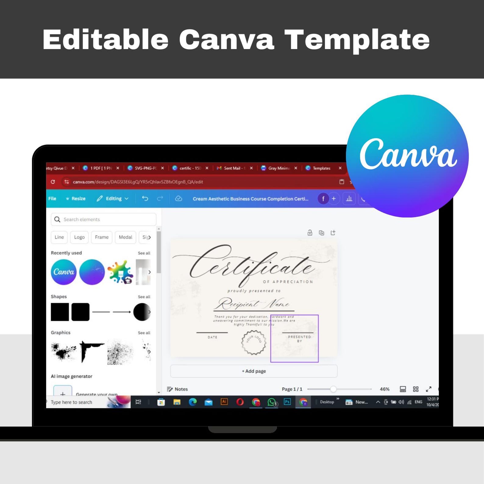 Editable Certificate of Appreciation Template, Graduation Certificate ...