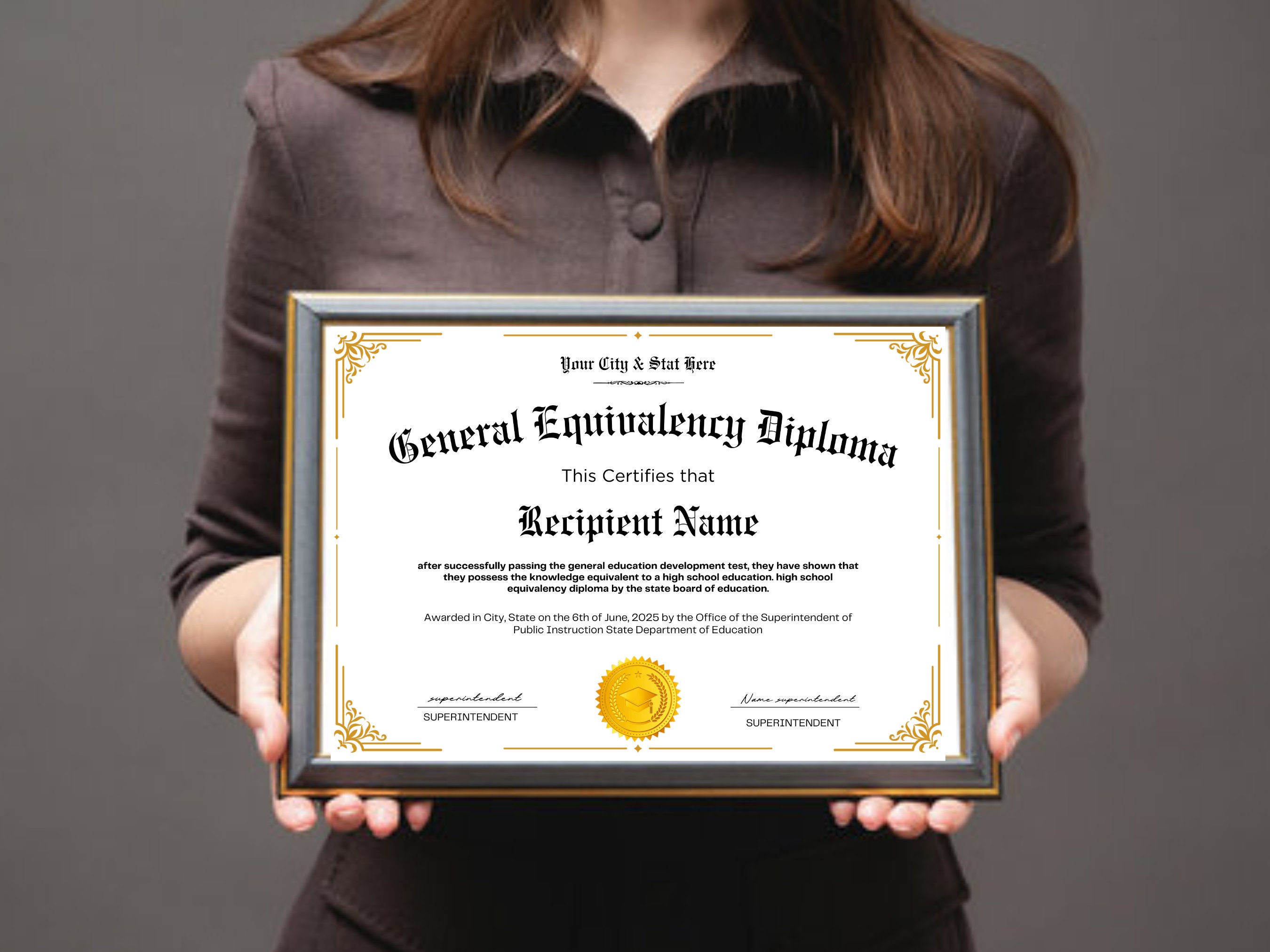 Printable GED Diploma Template, High School Diploma, School Equivalency Diploma, Editable ...