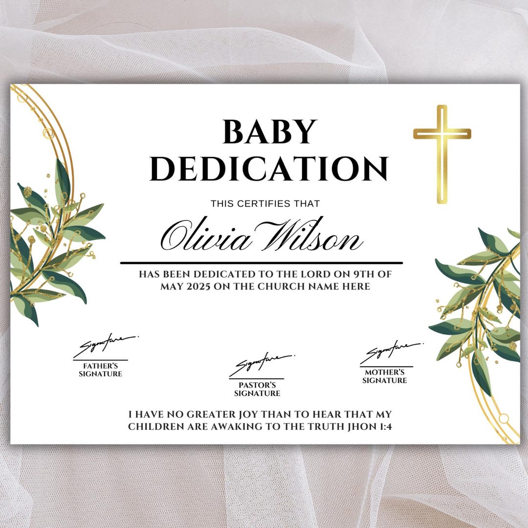 Baby Dedication Certificate Template, Child Dedication Certificate, Baby Christening Certificate ...