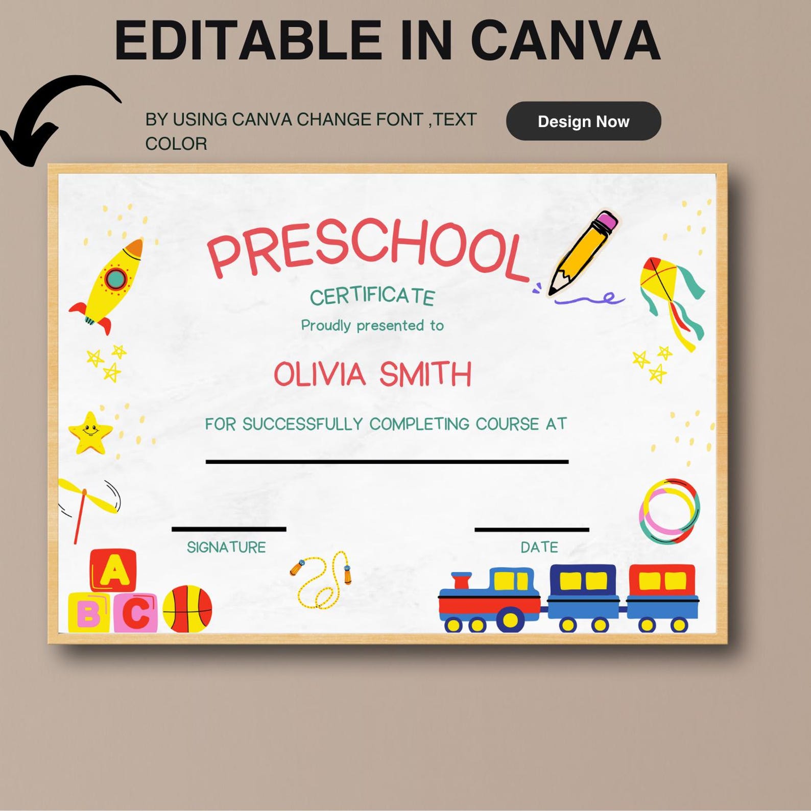 Printable Preschool Certificate Template, Preschool Diploma, Preschool ...